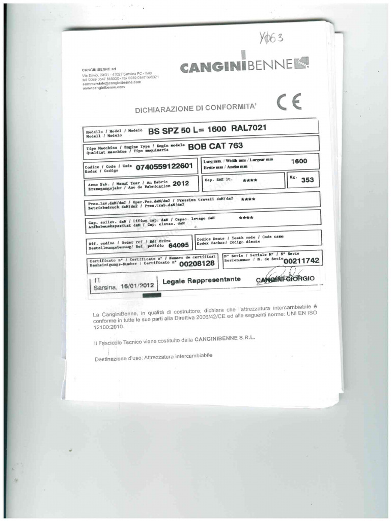 Y06-3+documenti-Documents - Cangini BS SPZ.50L 2012. | PDF