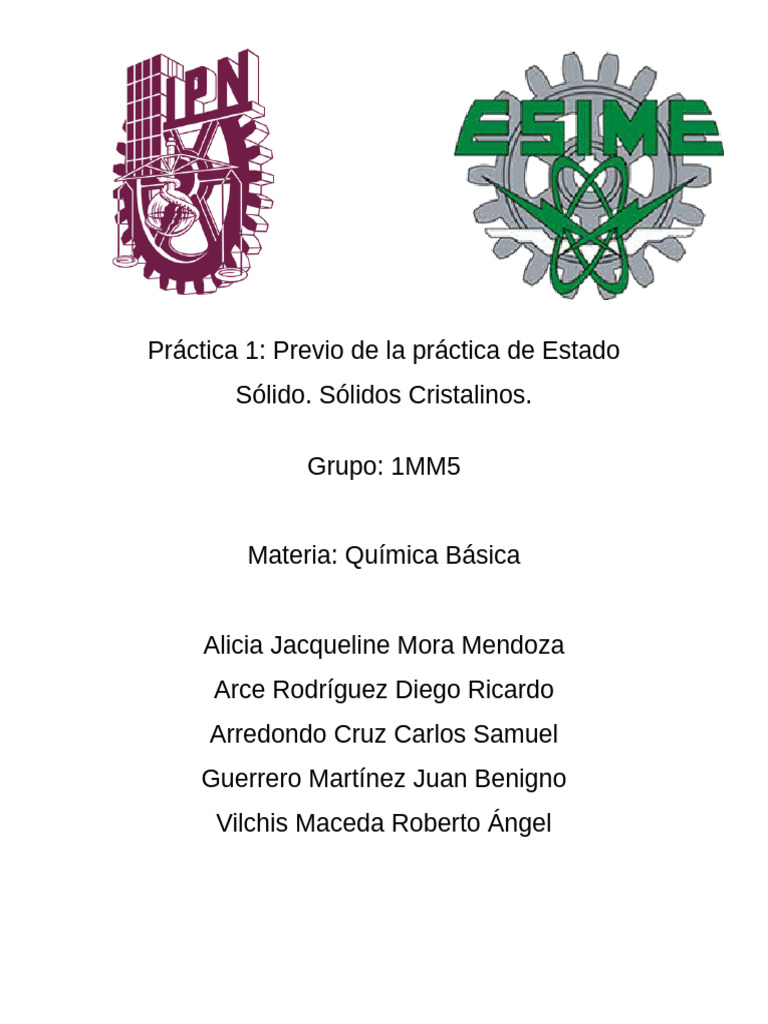 Practica 1- Previo de la práctica de Estado Sólido. Sólidos Cristalinos | PDF | Cristal | Sólido