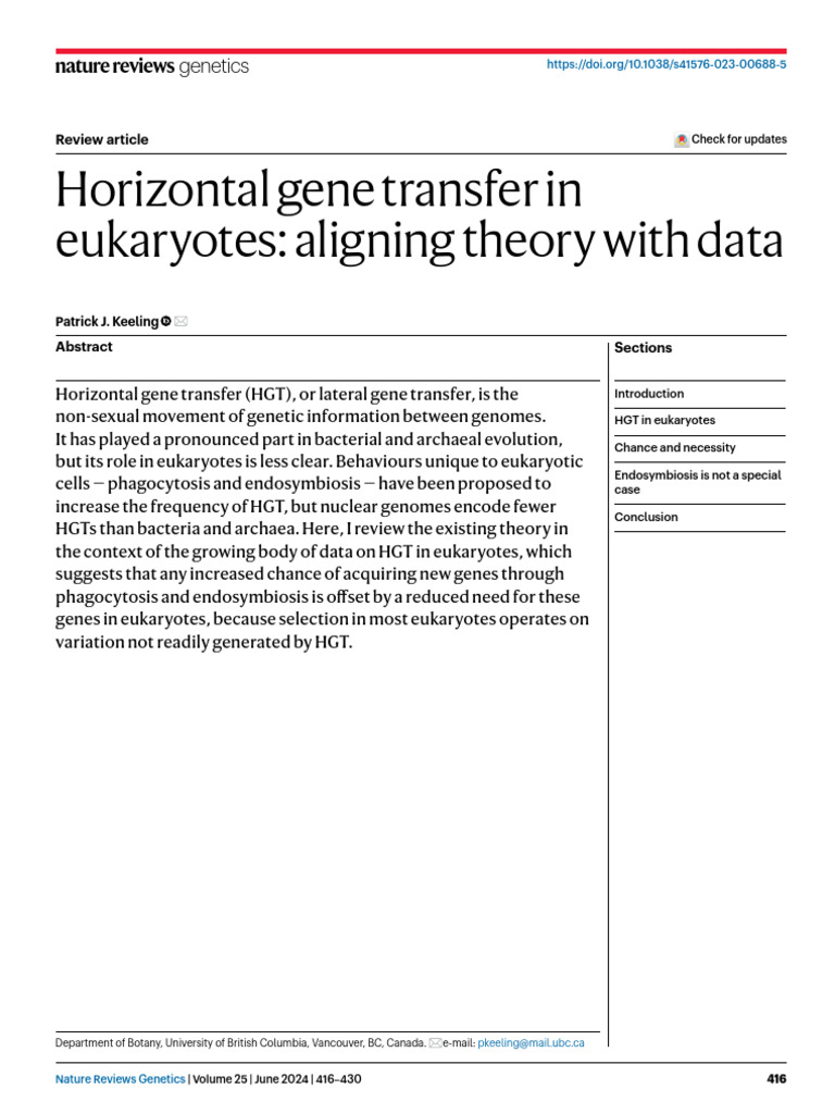 Horizontal Gene Transfer in | PDF | Eukaryotes | Cell (Biology)