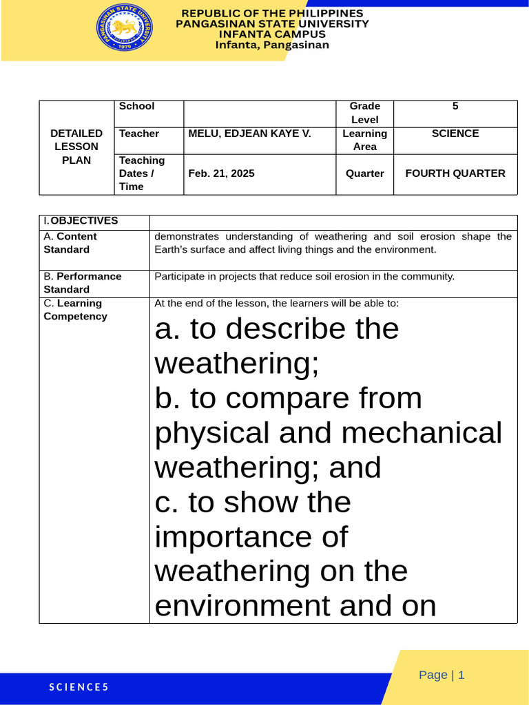 Weathering and Soil Erosion Lesson Plan | PDF | Erosion | Soil