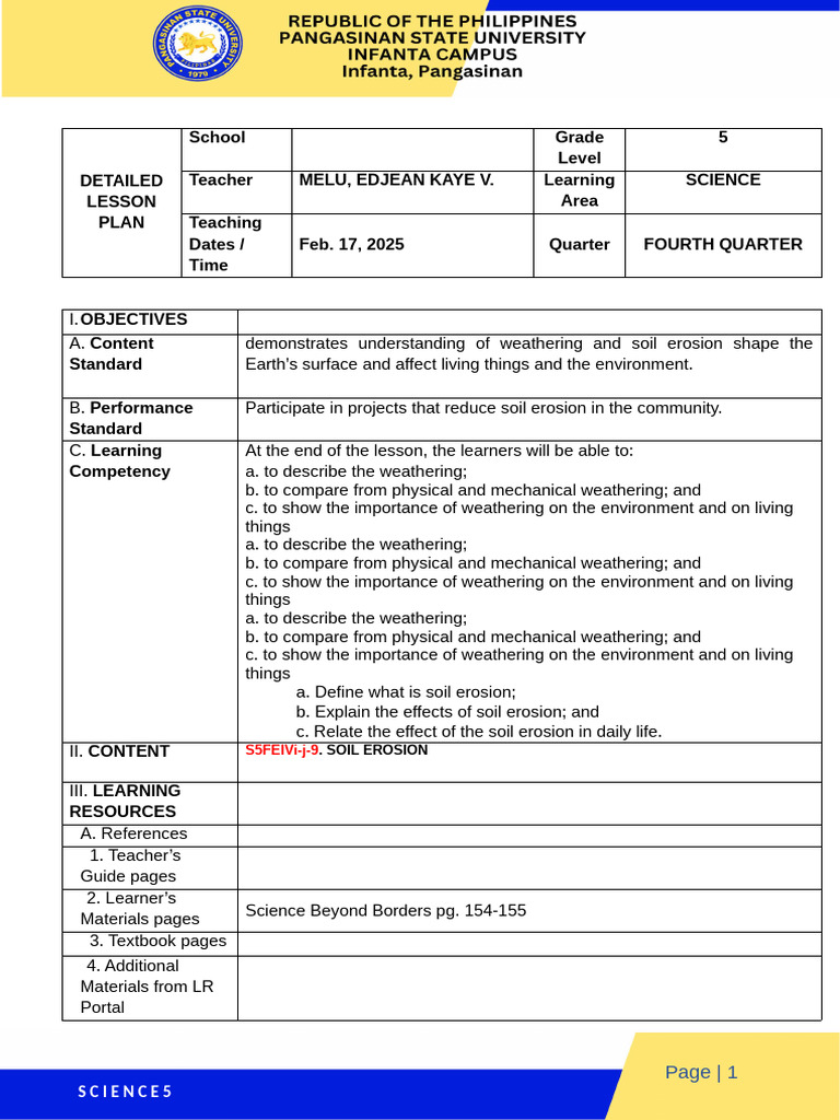 Grade 5 Science Lesson on Soil Erosion | PDF | Erosion | Rock (Geology)