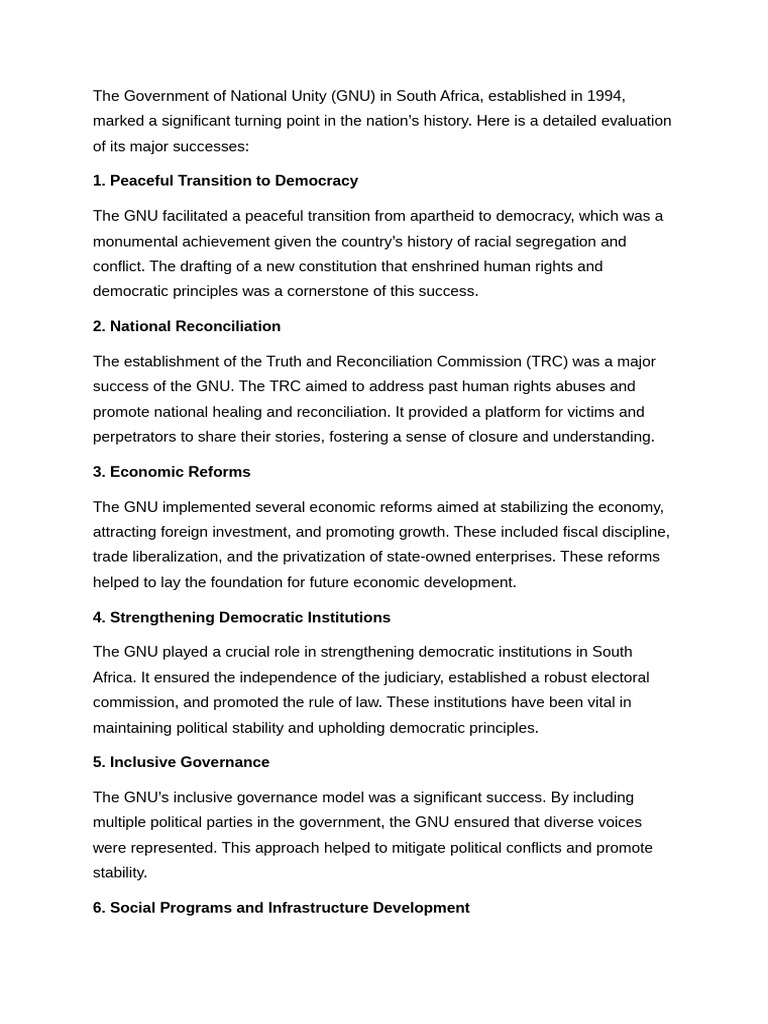 Successes and Challenges of South Africa's GNU | PDF | Fiscal Policy ...