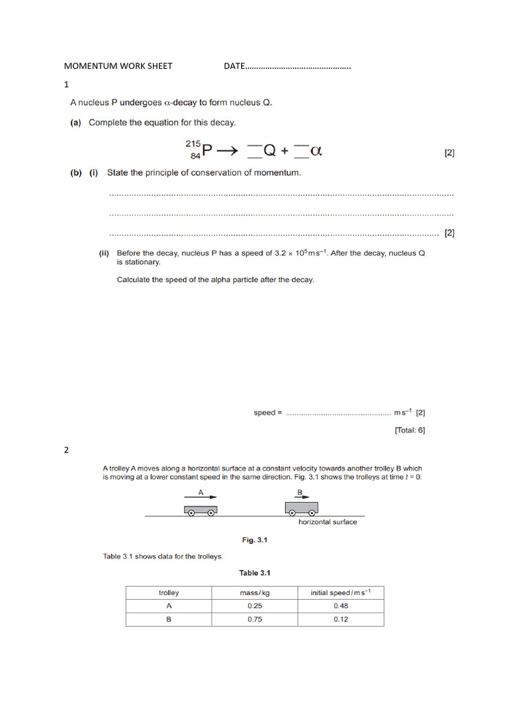 Momentum Worksheet Template | PDF