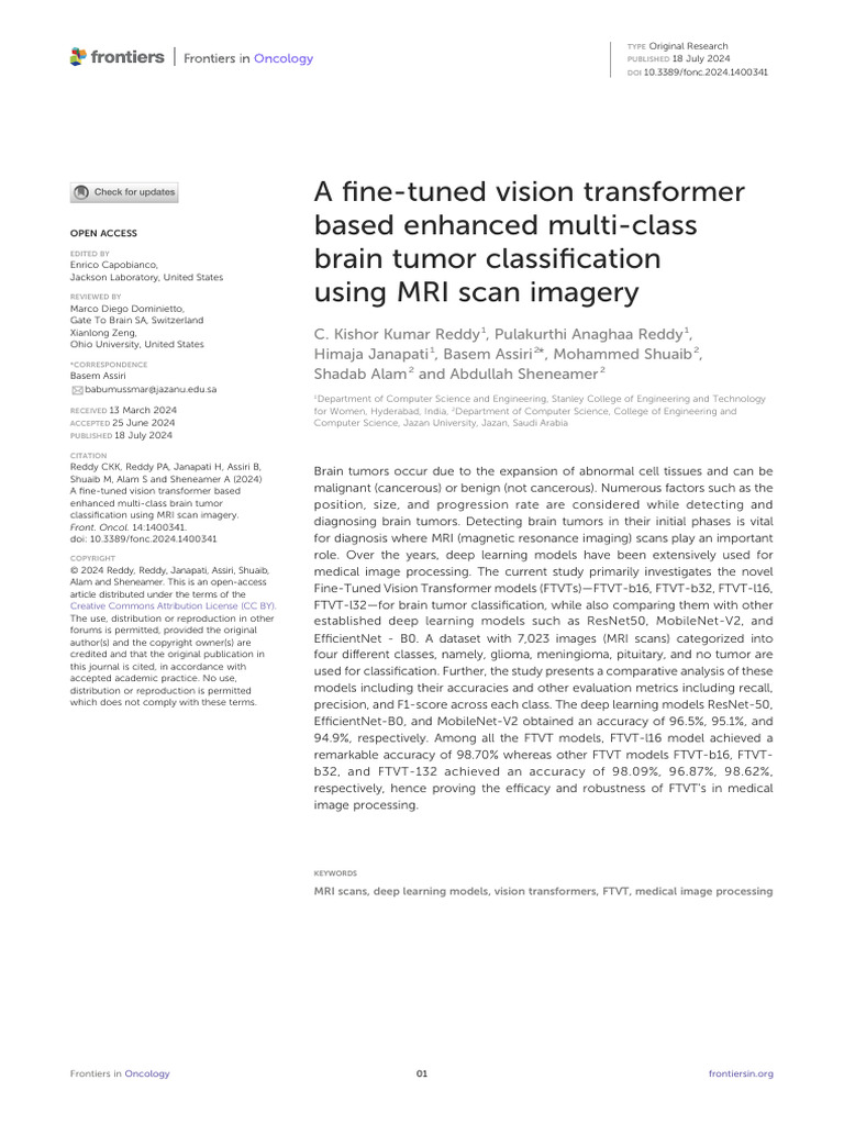 A fine-tuned vision transformer | PDF | Deep Learning | Brain Tumor