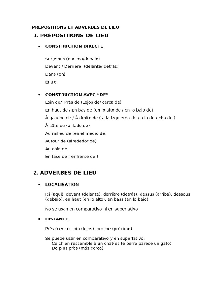 Prépositions et adverbes de lieu | PDF