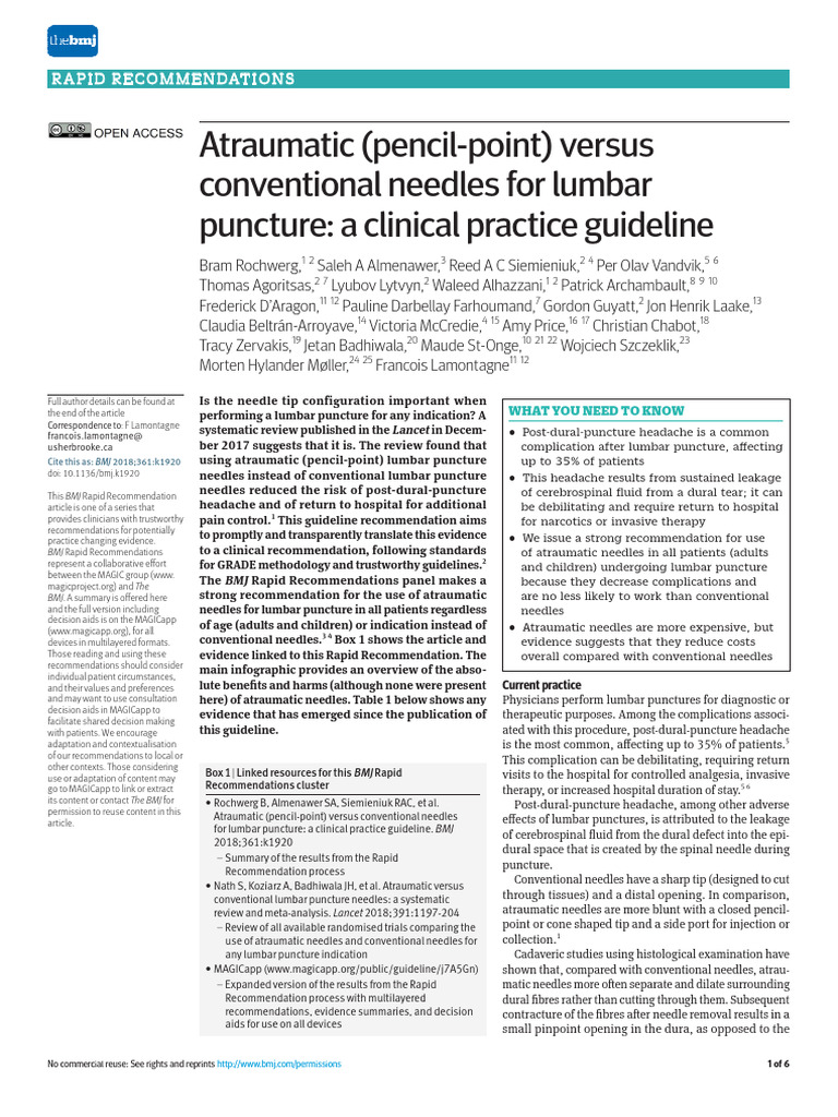 Atraumatic (Pencil-Point) Versus Conventional Needles For Lumbar ...