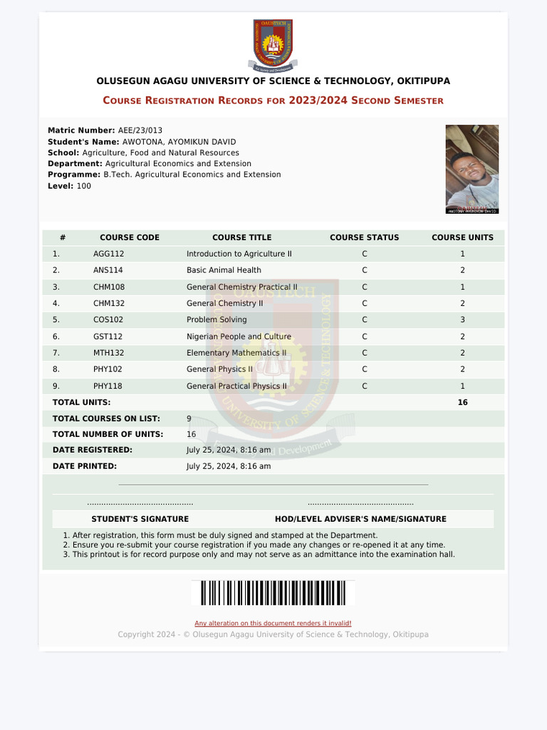 AEE-23-013 - 2023-2024 - Second Semester Course Registration Form | PDF ...