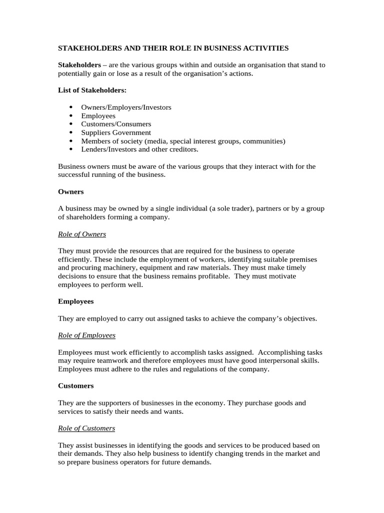 Understanding Stakeholders in Business | PDF | Employment | Stakeholder ...
