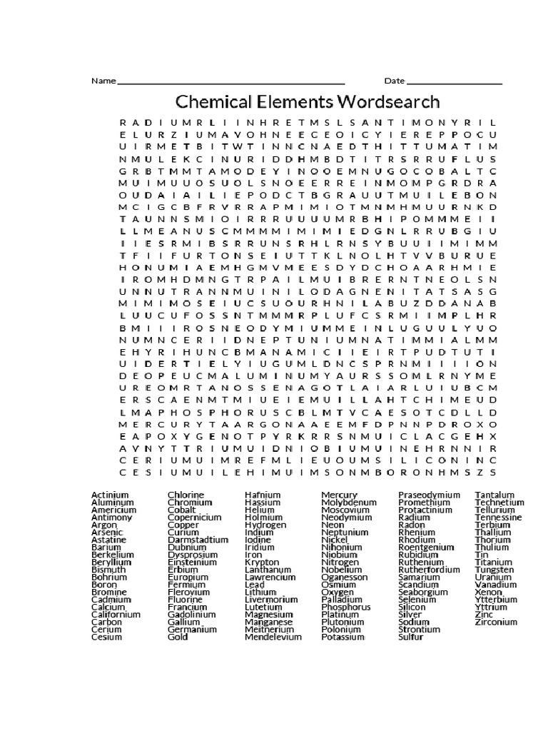 Periodic Table Element Word Search | PDF