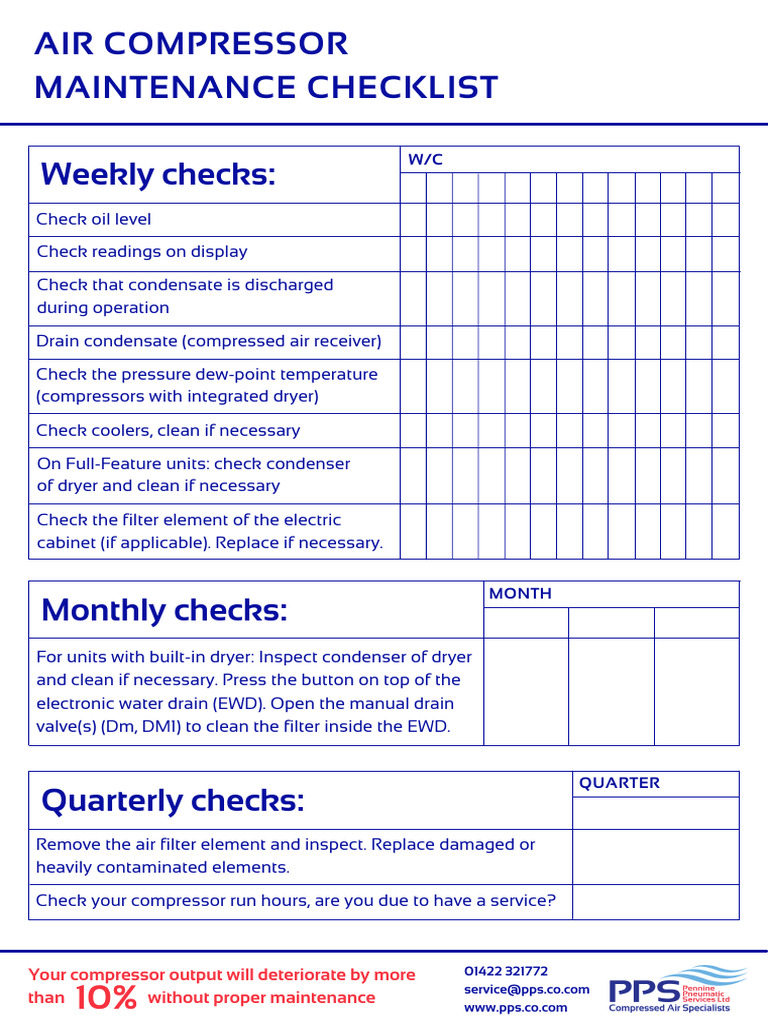 Air-compressor-maintenance-checklist-printable | PDF