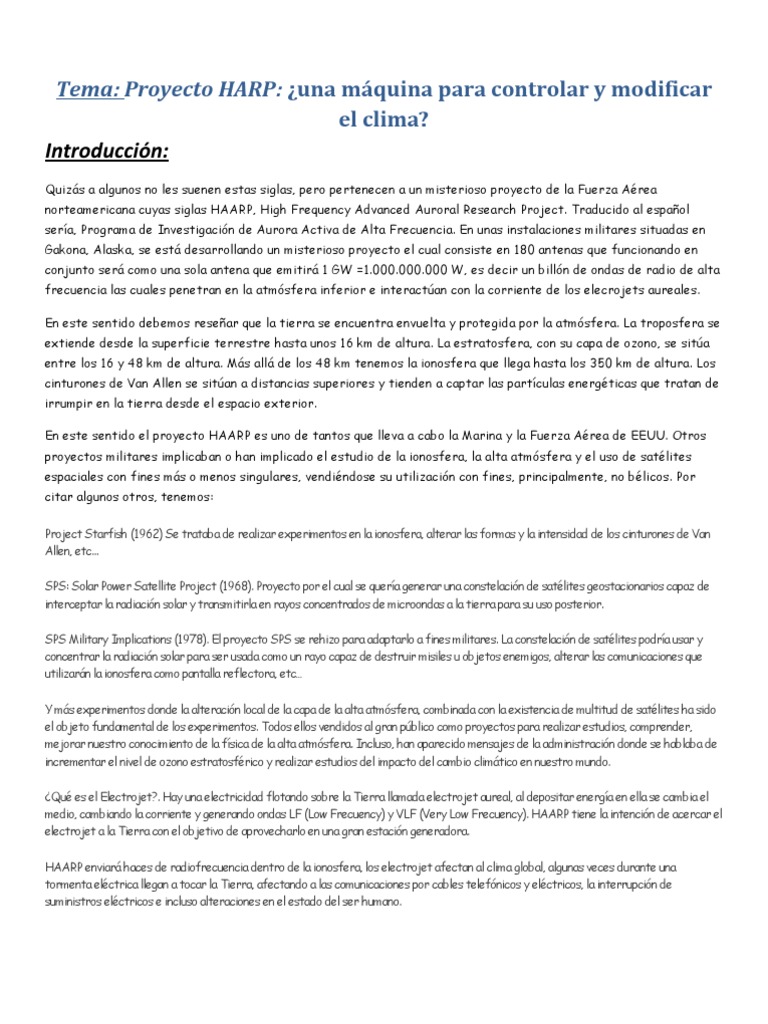 Ensayo "Proyecto Haarp" | PDF | Física Aplicada e Interdisciplinaria | Naturaleza