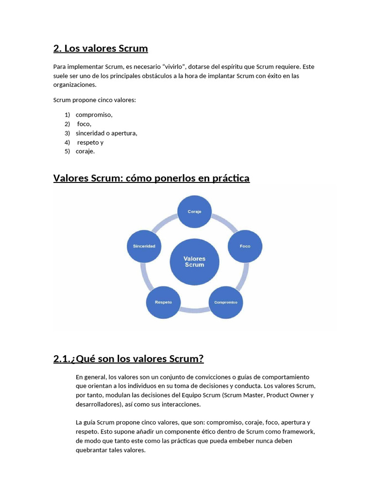 Valores Del SCRUM | PDF | Scrum (desarrollo de software)