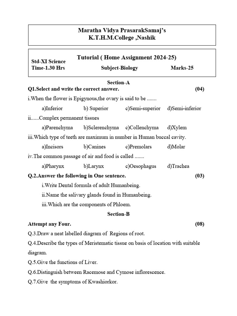 Biology Model Question Paper 2024-25 | PDF