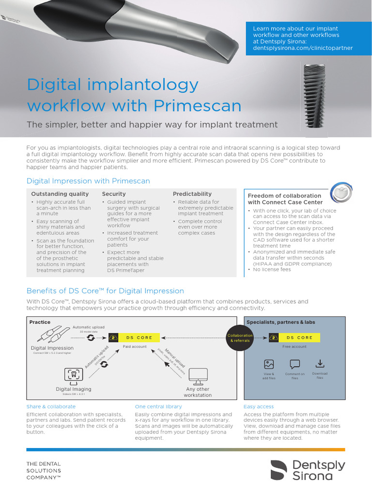 DIM Flyer Primescan Implants Workflow A91100 M43 C313 EN | PDF | Dental Implant