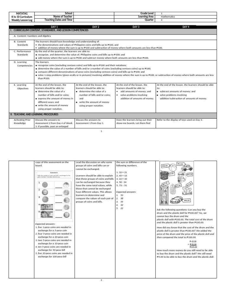 MATH 1_DLL_Q4_WEEK 4 | PDF | Money