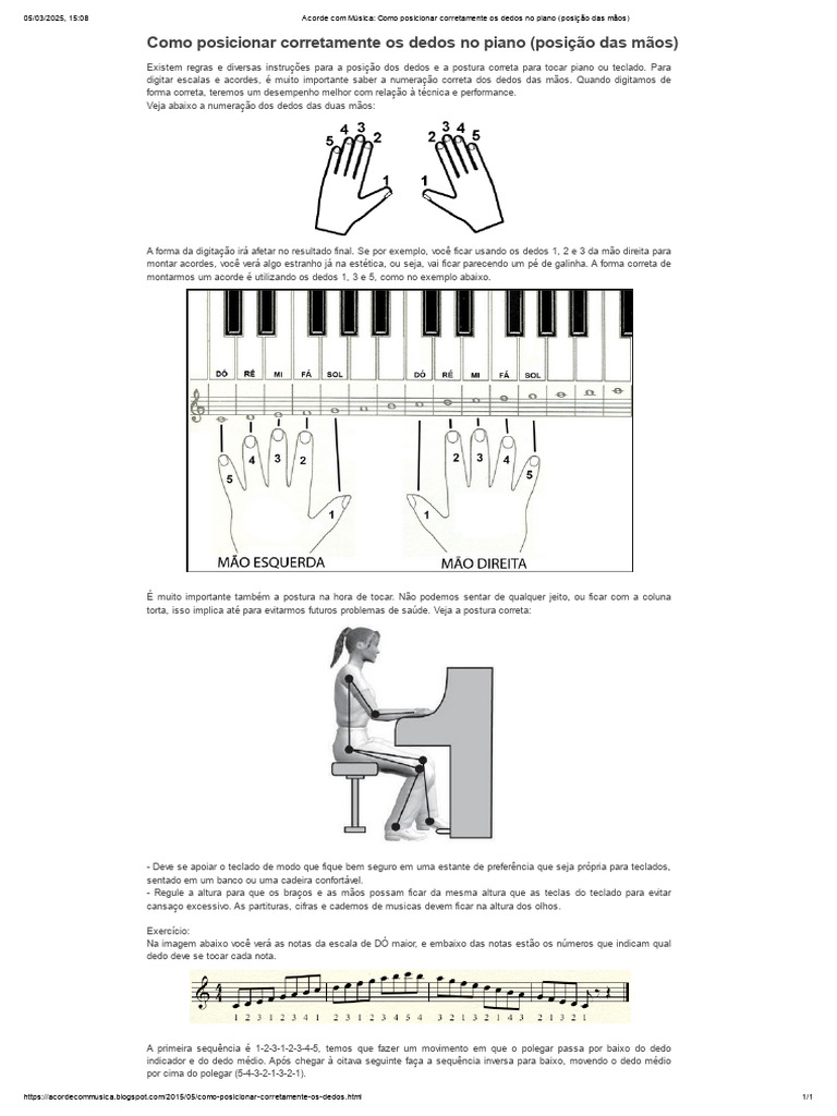 Posição Correta dos Dedos no Piano | PDF | Acorde (música) | Piano