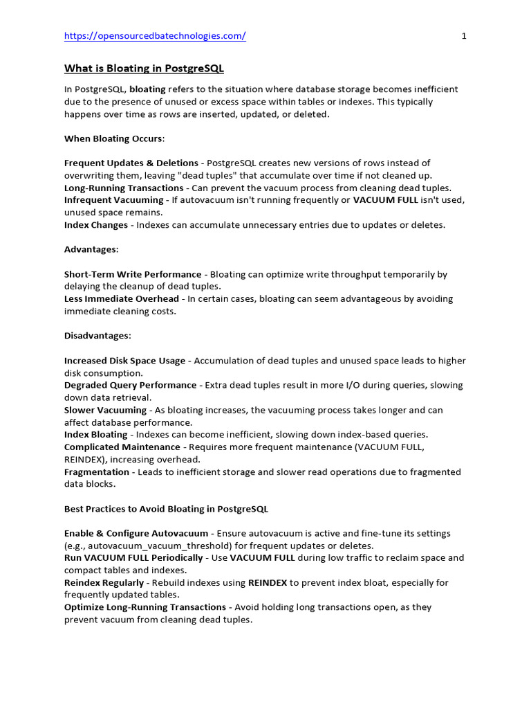 What Is Bloating in PostgreSQL | PDF | Database Index | Postgre Sql