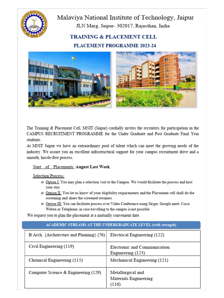 MNIT Jaipur Placement Program 2023-24 | PDF | Engineering