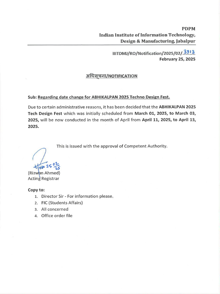 Notification Regarding Date Change For ABHIKALPAN 2025 Techno Design ...