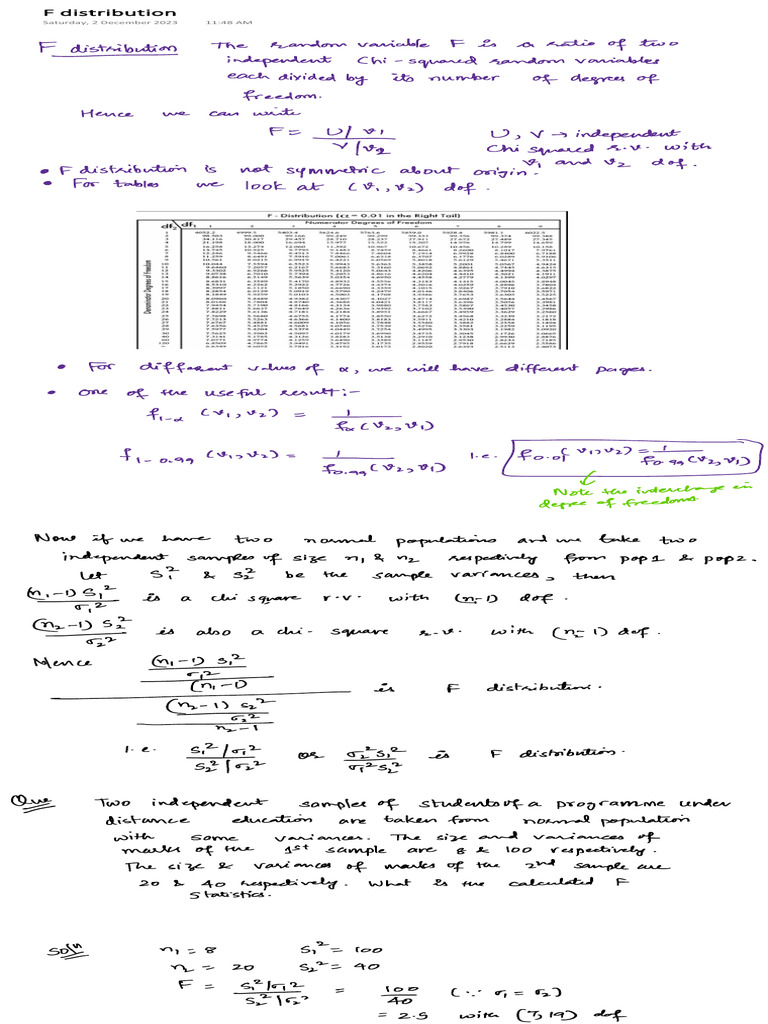 Chapter8_Notes9(F distribution) | PDF
