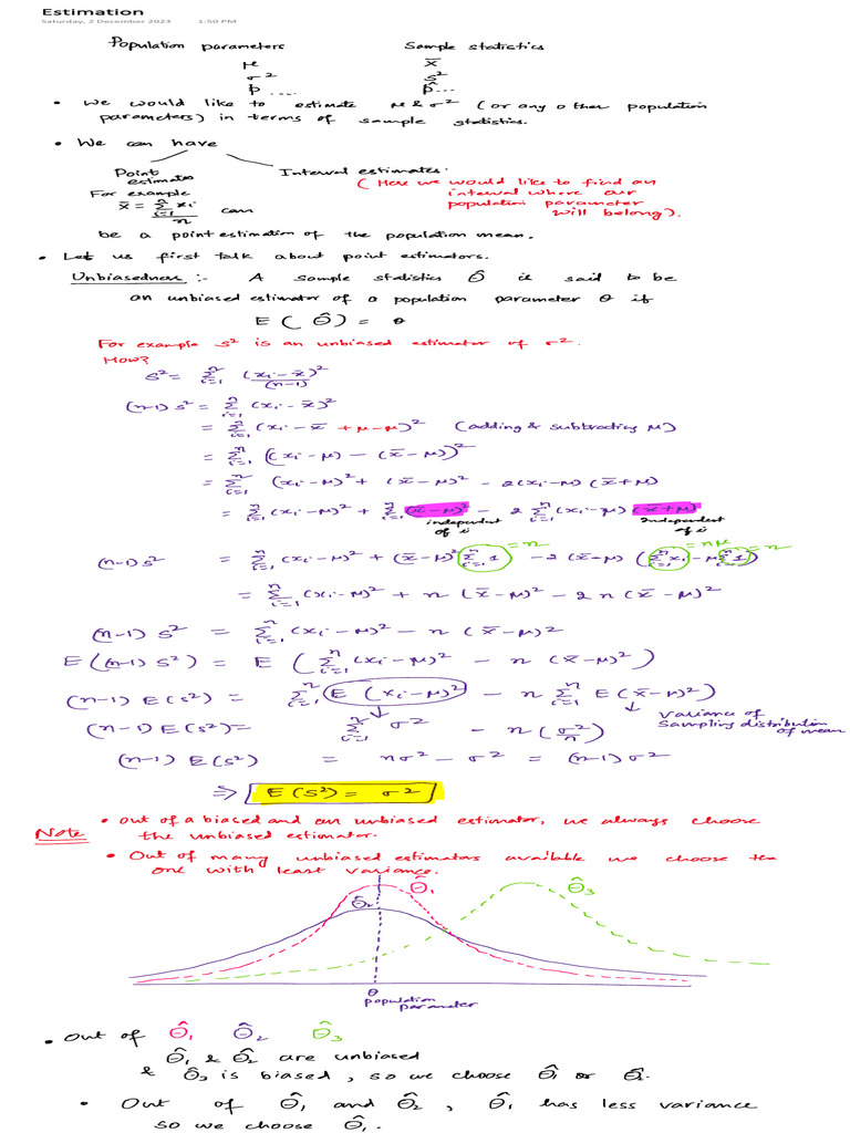 Chapter9 Notes1 (Estimation) | PDF