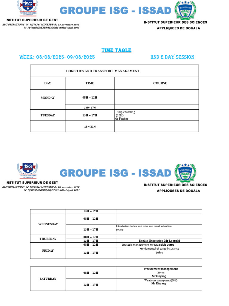 Hnd2 Day Session Timetable 7 | PDF