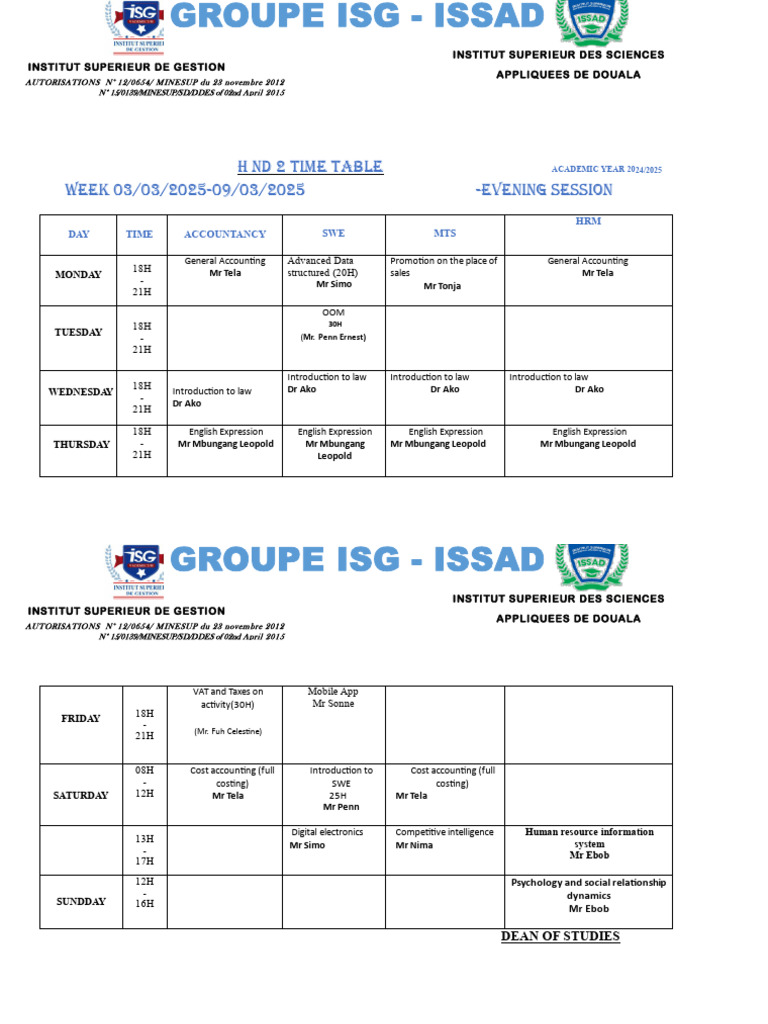 HND 2 Timetable - Evening Session 7 | PDF