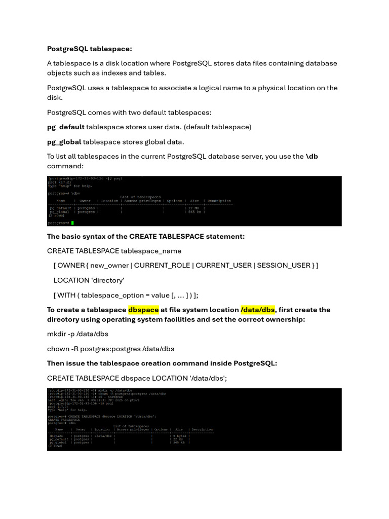 Postgresql Tablespace Management Pdf Postgre Sql Database Index