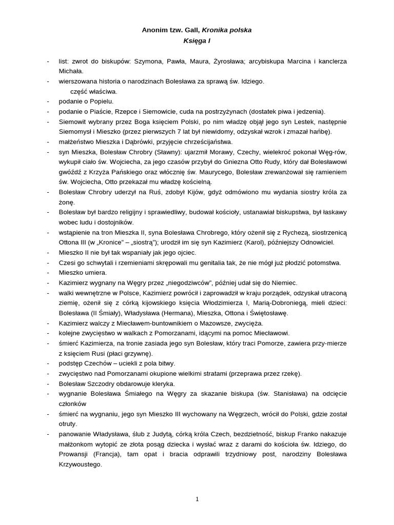 Notatek PL Gall Anonim Kronika Polska | PDF