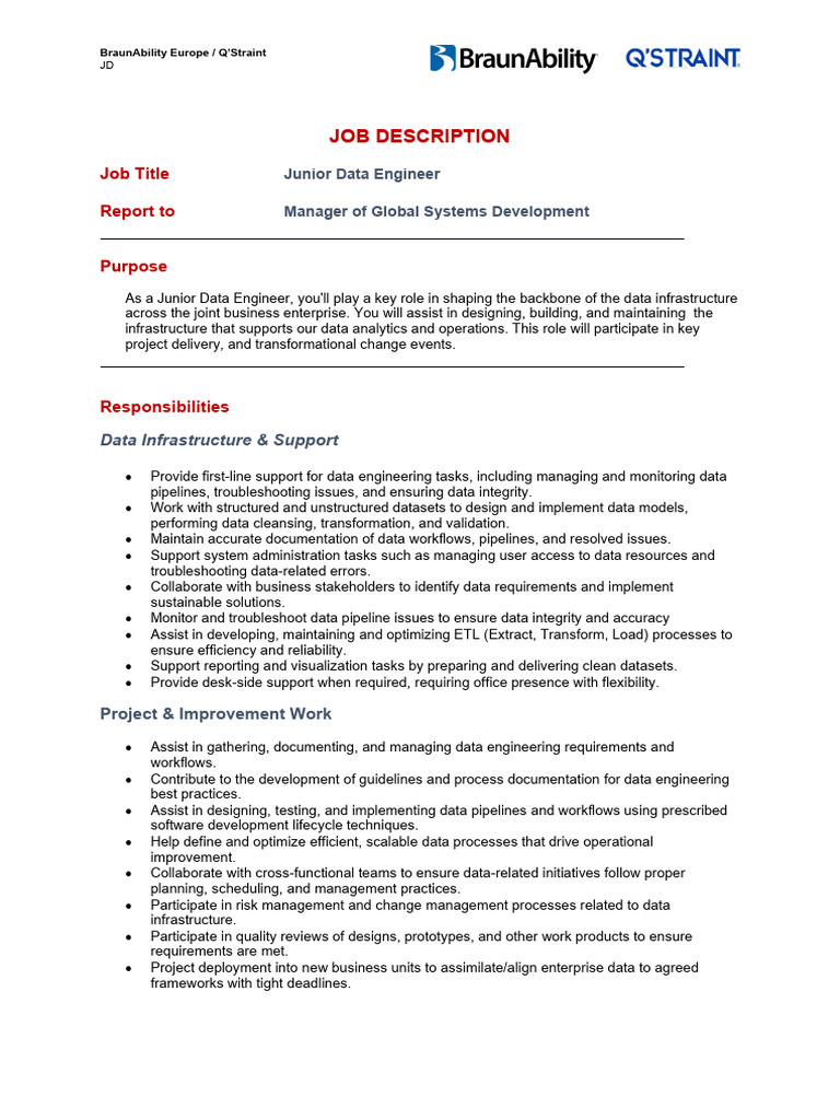 QBAE JD Junior Data Engineer | PDF | Information Science | Data Management