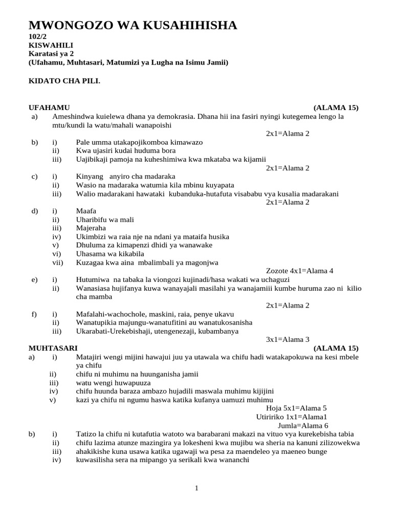 Copy of Kiswahili F2 MS | PDF