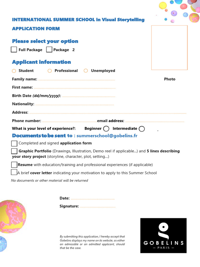 Summer School Application: Visual Storytelling | PDF