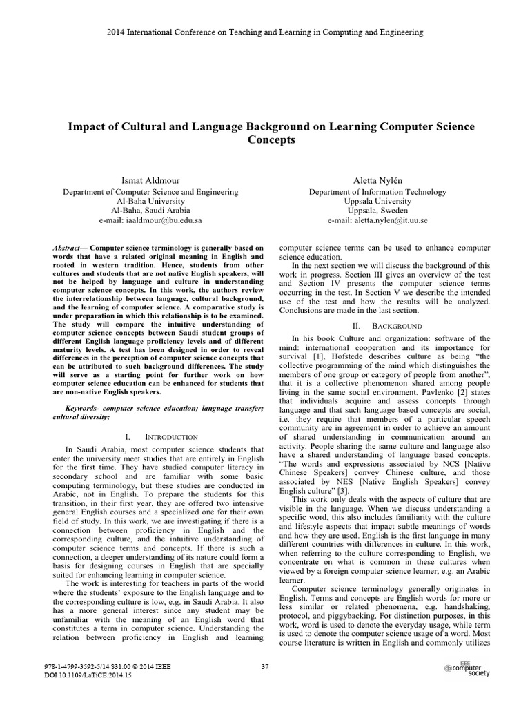 Impact of Cultural and Language Background On Learning Computer Science ...
