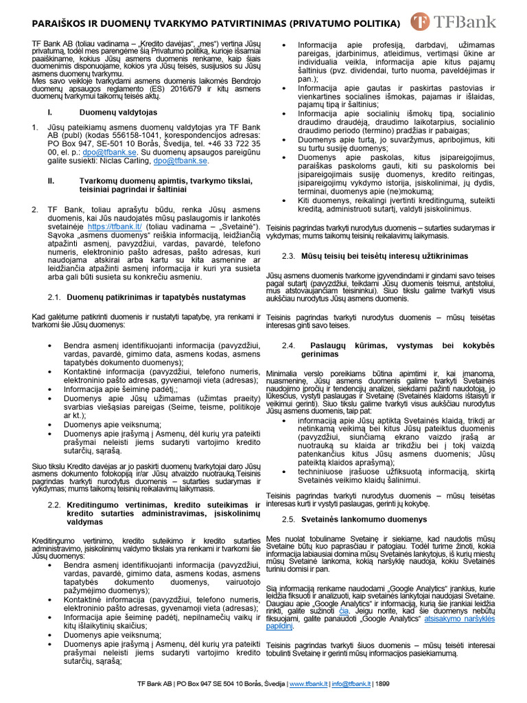 TF Bank Dokumentas Pasirašymui - 628353f9f1eab3058889a9c4 | PDF