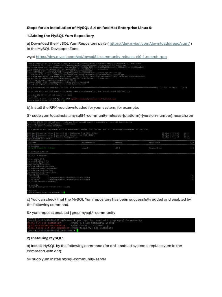 MySQL 8.4 Installation on RHEL 9 Guide | PDF