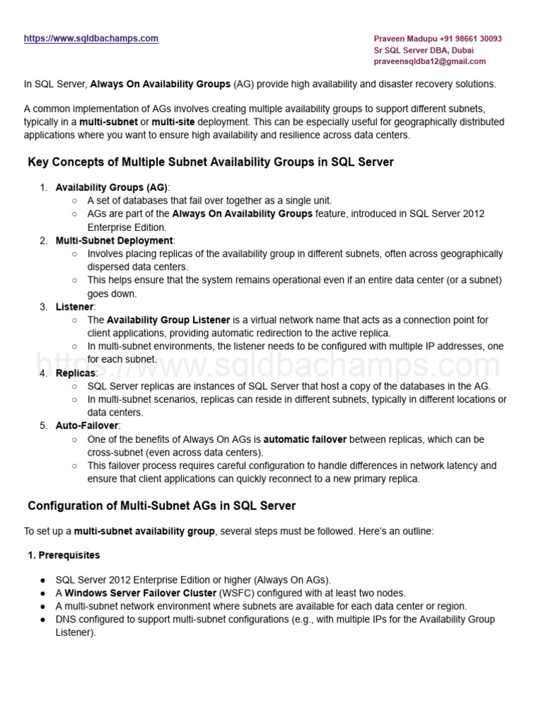 Multiple Subnet AG Groups in SQL Server-Overview | PDF | Computer Network | Domain Name System