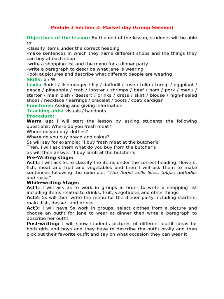 Market Day Group Session | PDF