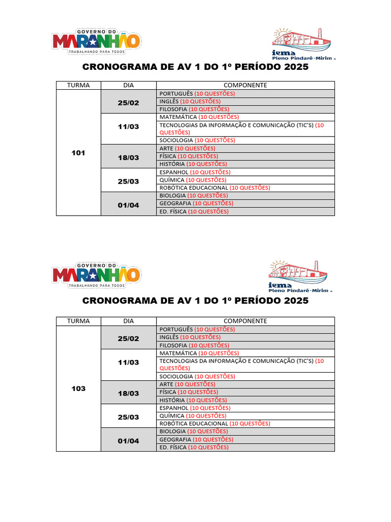 HORARIO DE AV 1 1 PERÍODO 2025 | PDF | Science | Física