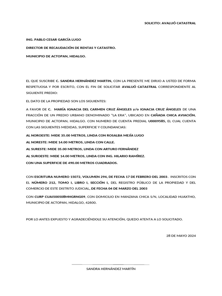 Solicitud Avaluo Sara Pdf