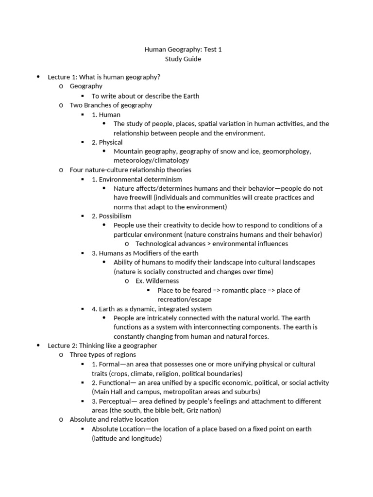 Human Geography Study Guide (Test 1) | PDF | Globalization | Total ...