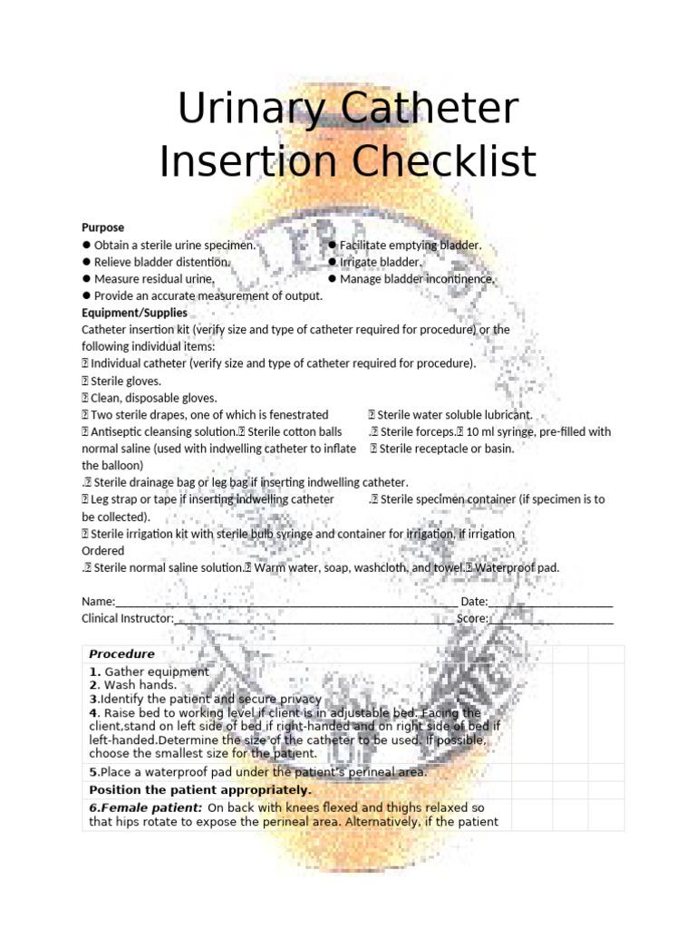Foley catheter insertion checklist | PDF | Catheter