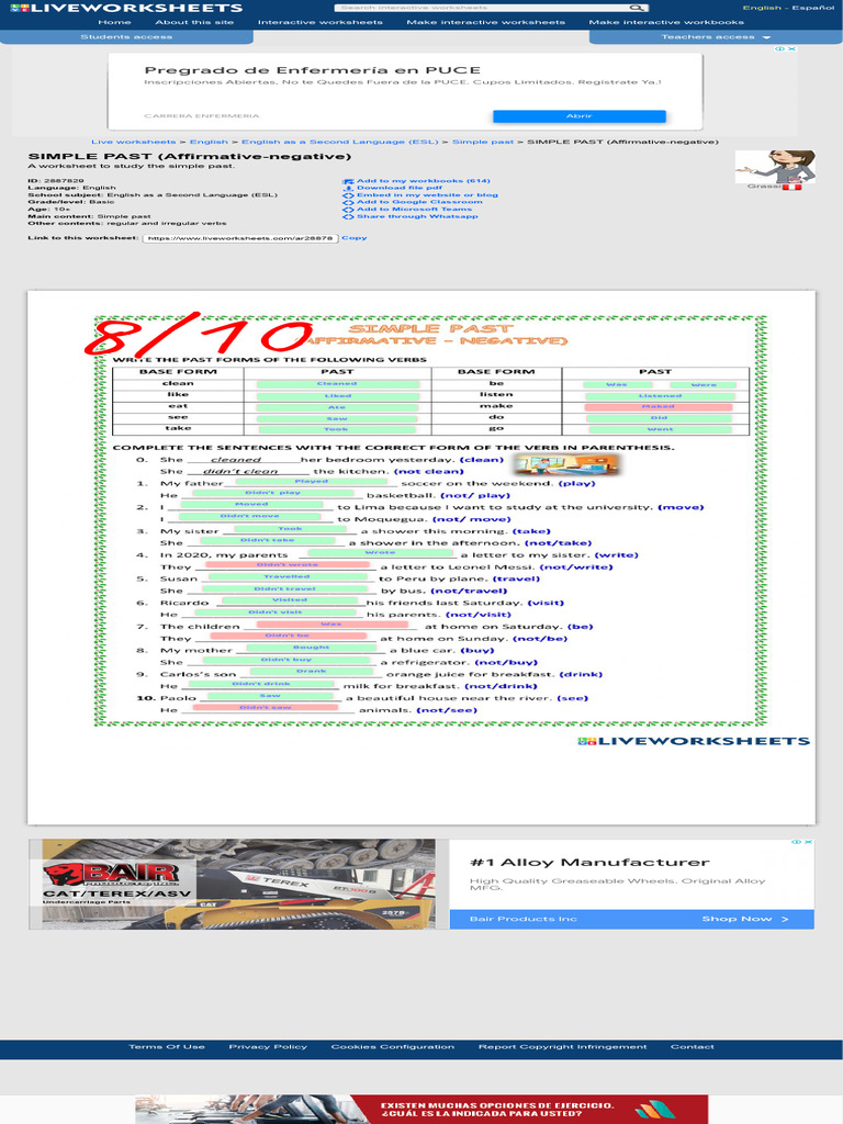 SIMPLE PAST (Affirmative-Negative) Worksheet | PDF