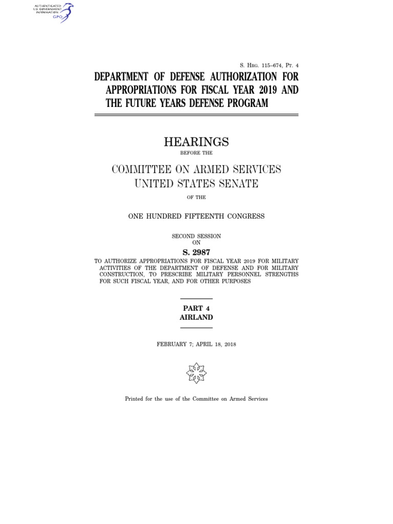 FY 2019 Defense Authorization Hearings | PDF | Military | United States ...