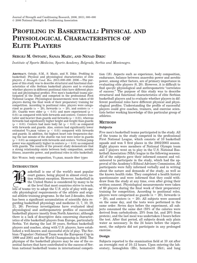 Profiling in Basketball Physical and Phy | PDF | Skeletal Muscle ...