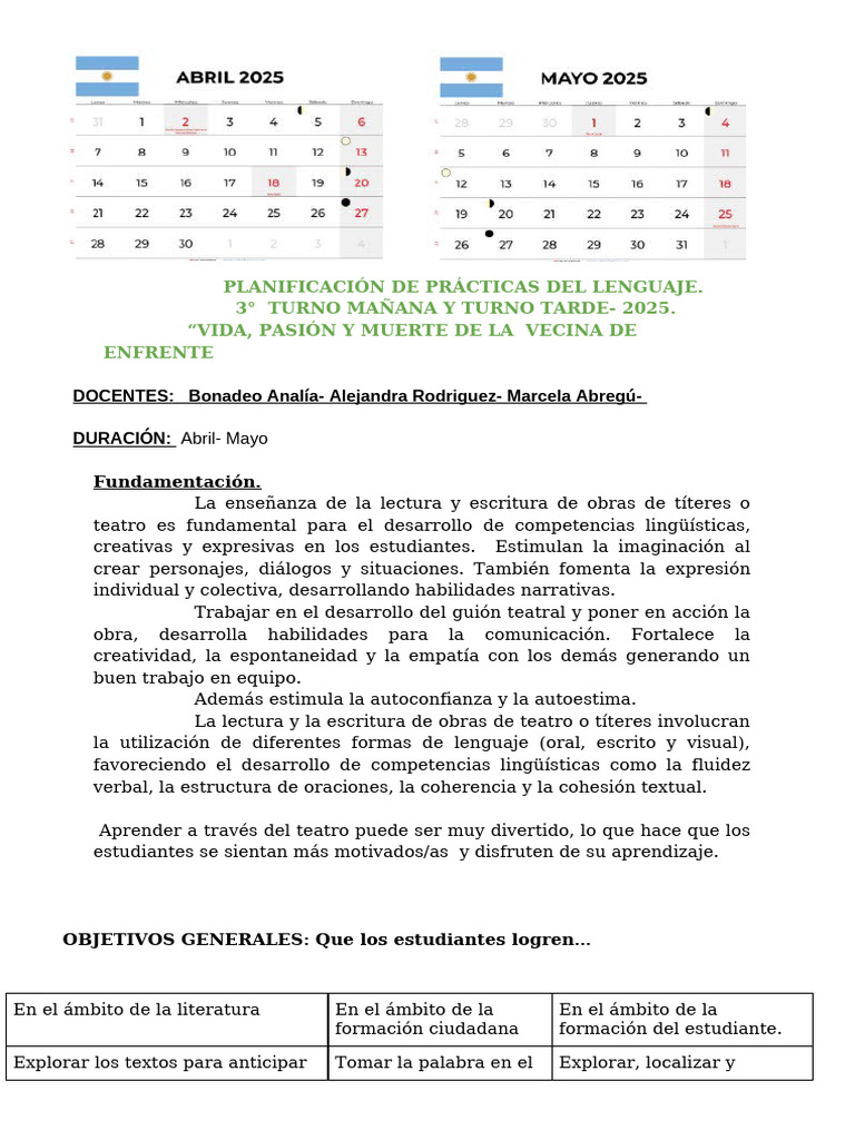 Prácticas de Lenguaje: Teatro 2025 | PDF | Escritura | Comunicación