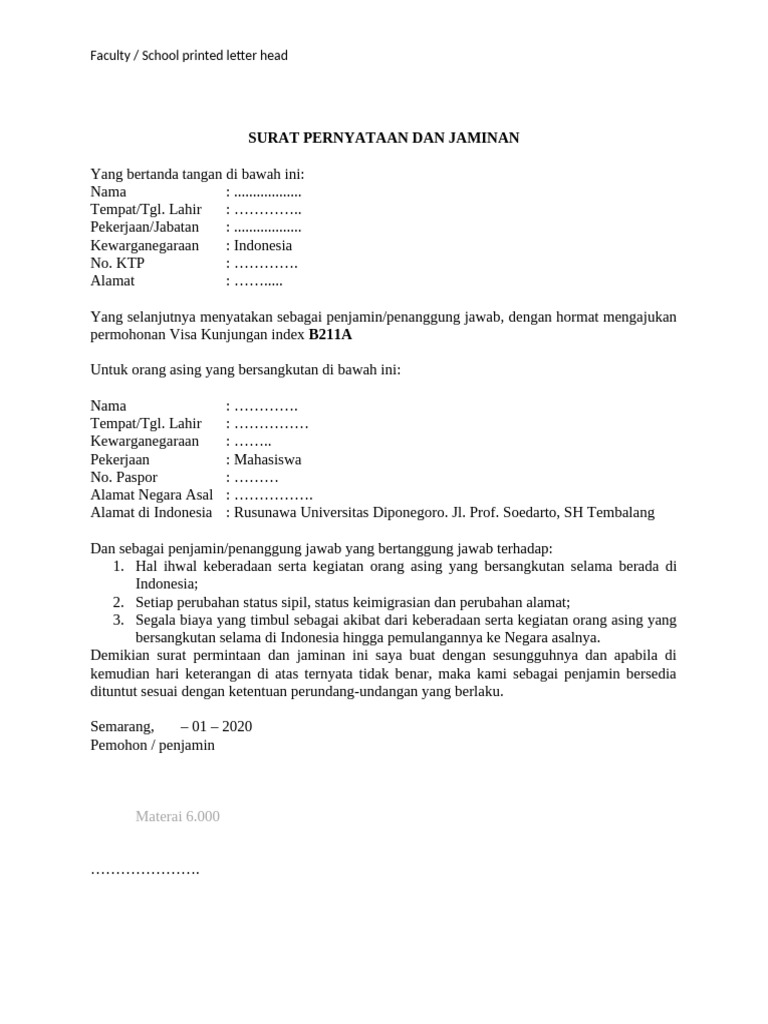 Format Surat Jaminan | PDF