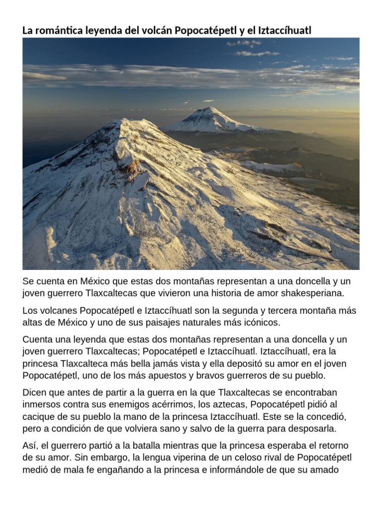 Leyenda de Popocatépetl e Iztaccíhuatl 2 | PDF