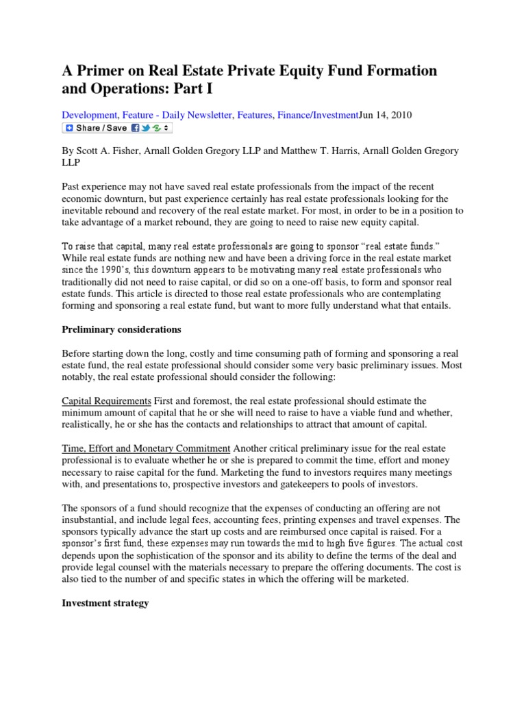 A Primer On Real Estate Private Equity Fund Formation and Operations ...