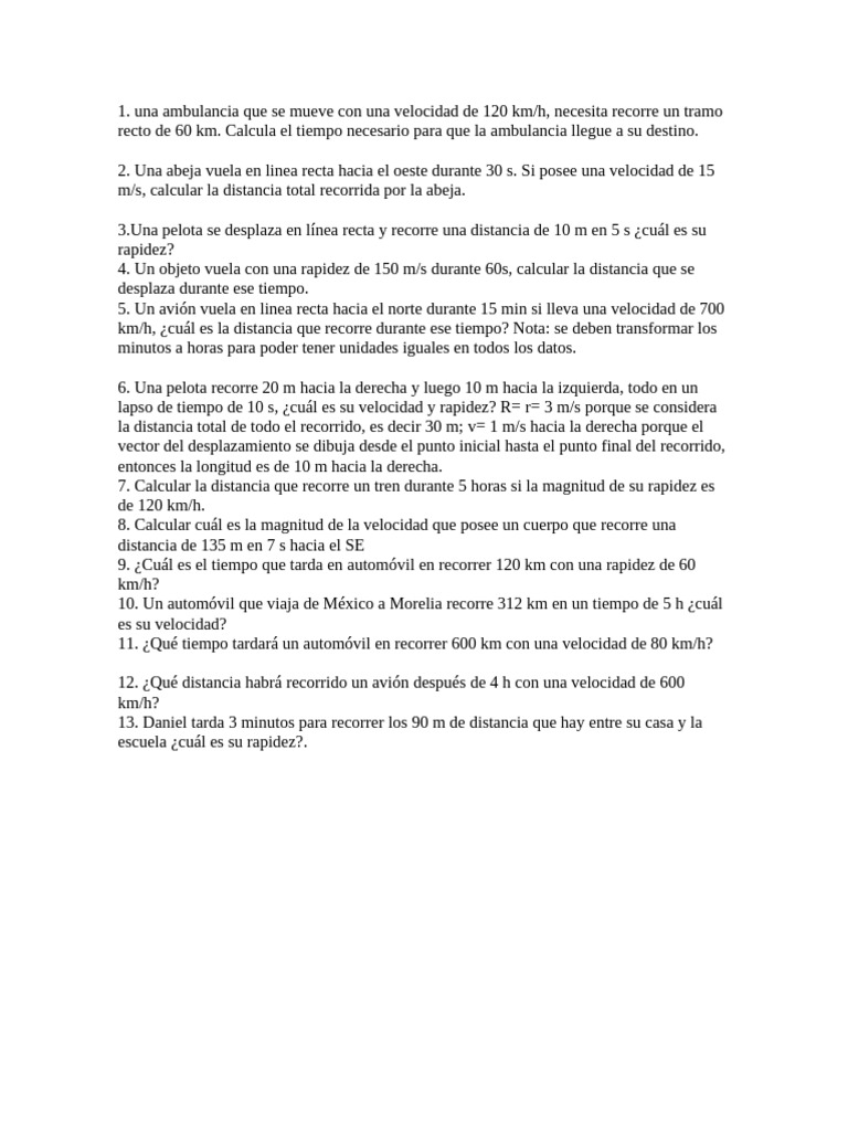 Ejercicios de Velocidad, Aceleracion | PDF