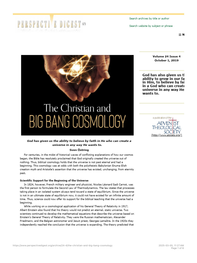 Perspective Digest - The Christian and Big Bang Cosmology 2 | PDF ...